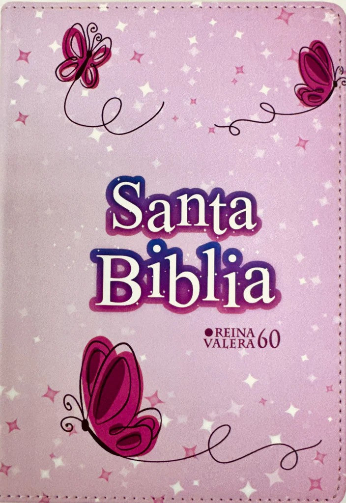 Biblia RVR 1960 Compacta Símil Piel Juvenil Mariposa Rosada (Bible RVR – HarvestGiftShop.com