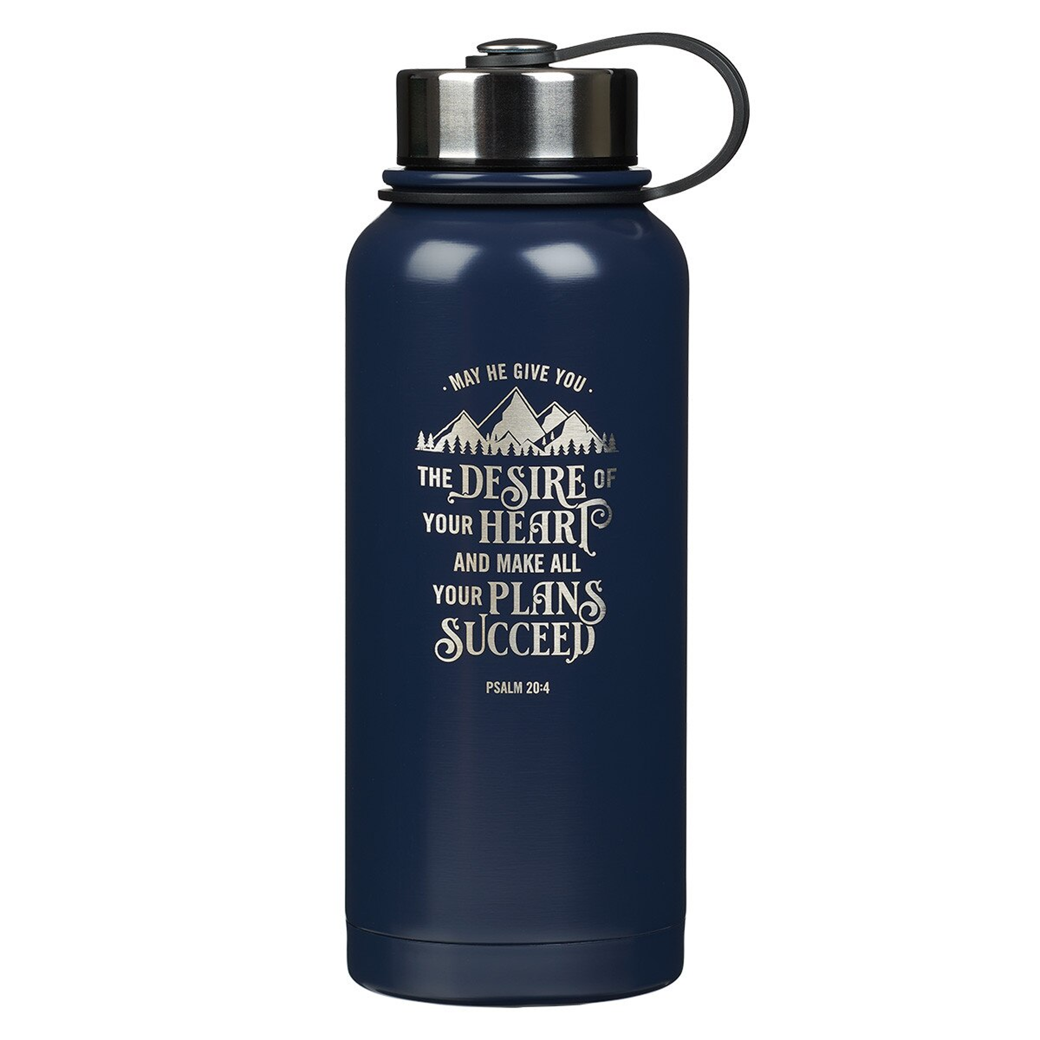 The Desire of Your Heart Navy Blue Stainless Steel Water Bottle - Psal ...